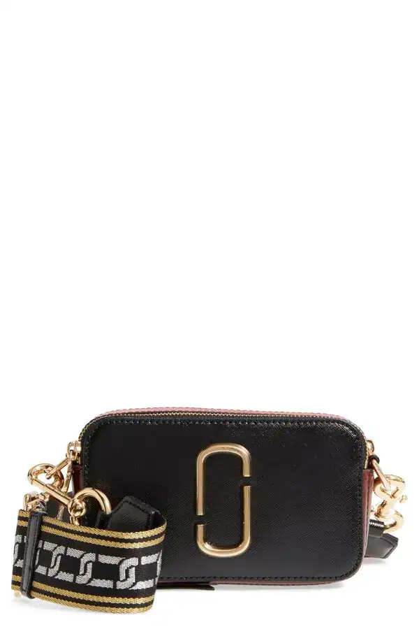 THE MARC JACOBS The Snapshot Leather Crossbody Bagblack Black/ Red